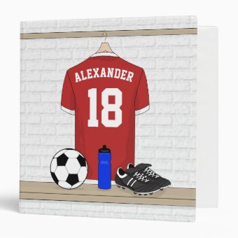 Personalized Red and White Football Soccer Jersey 3 Ring Binder | Zazzle