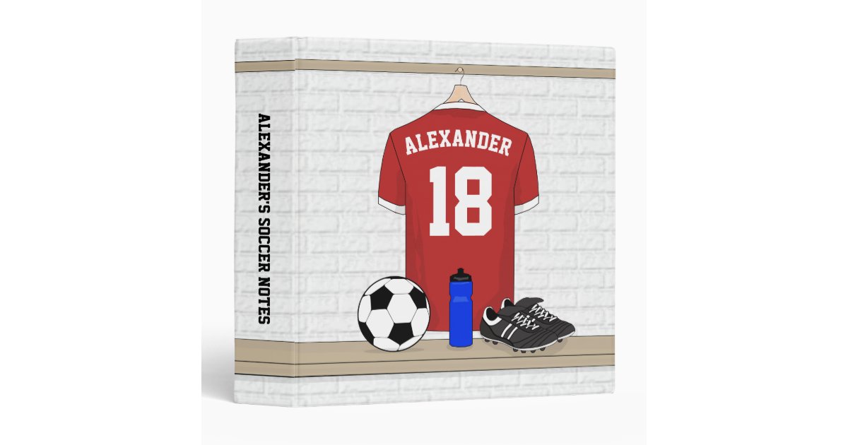Personalized Red and White Football Soccer Jersey 3 Ring Binder | Zazzle