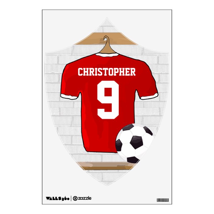 Personalized Red and White Football Soccer Jersey Wall Decal | Zazzle.com
