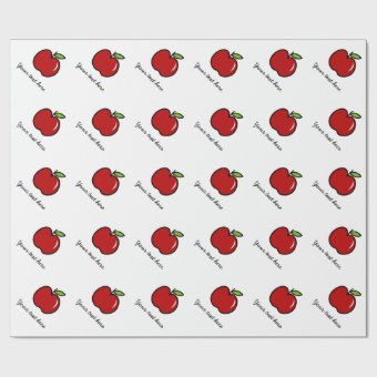 Personalized red apple fruit print wrapping paper | Zazzle