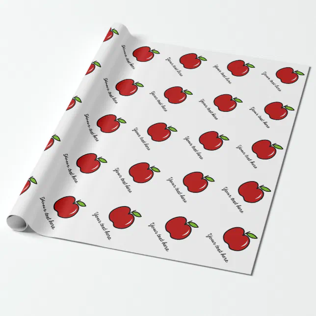 Personalized red apple fruit print wrapping paper | Zazzle