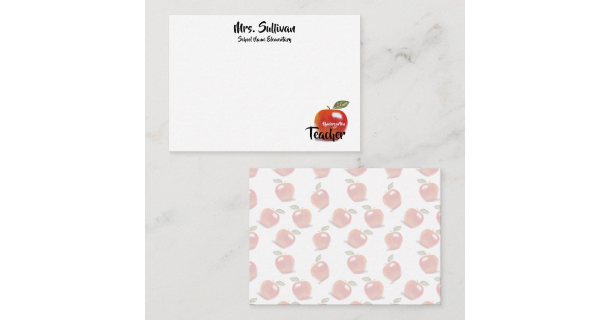 Personalized Red Apple Kindergarten Teacher Note Card | Zazzle