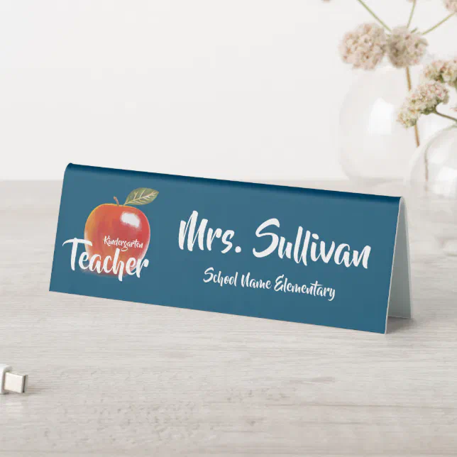 Personalized Red Apple Kindergarten Teacher Table Tent Sign | Zazzle
