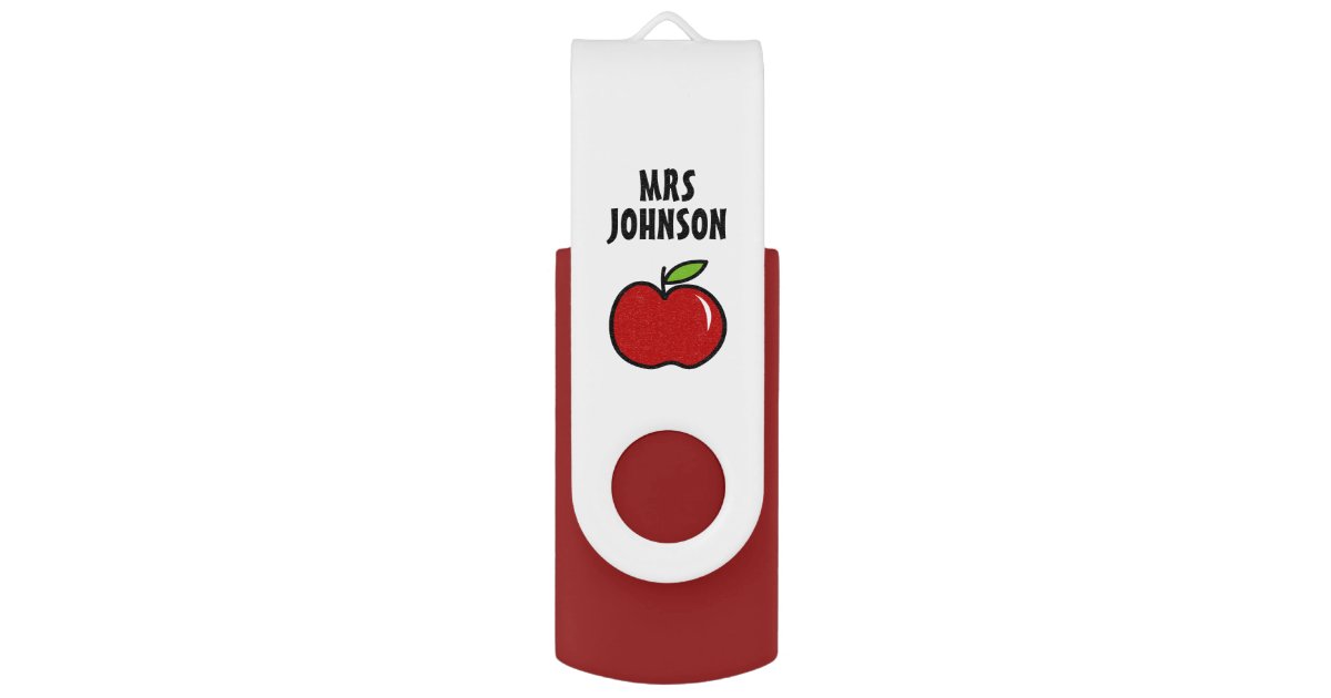 Personalized red apple school teacher assistant USB flash drive | Zazzle