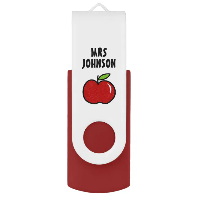 Personalized red apple school teacher assistant USB flash drive | Zazzle