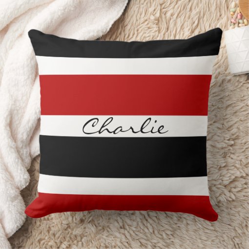 Personalized Red, Black, and White Stripes Throw Pillow | Zazzle