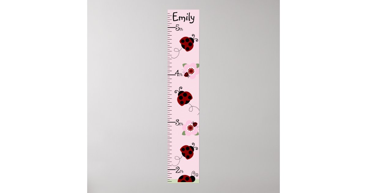 Personalized Red & Black Ladybugs Growth Chart | Zazzle