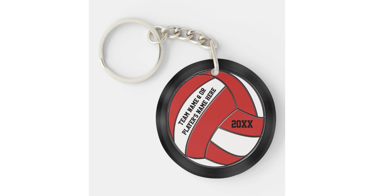 Personalized Red Black, White Volleyball Keychains | Zazzle