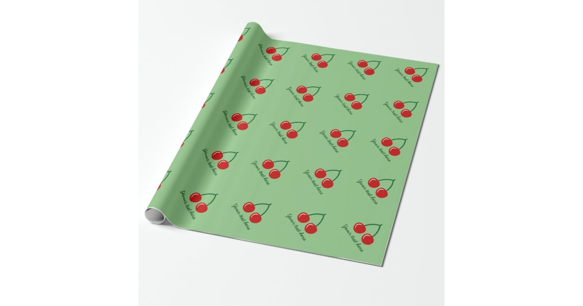 Personalized red cherry print wrapping paper | Zazzle
