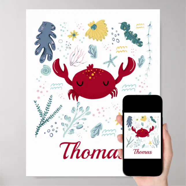 Personalized Red Crab Sea Life Marine Life Ocean Poster | Zazzle