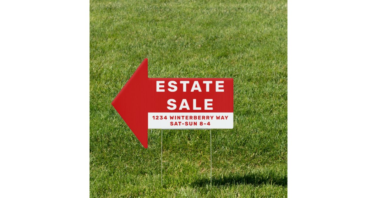 Personalized Red Estate Sale Directional Arrow Sign | Zazzle