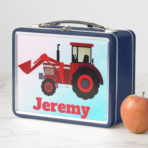 Personalized Red Farm Tractor Metal Lunch Box | Zazzle