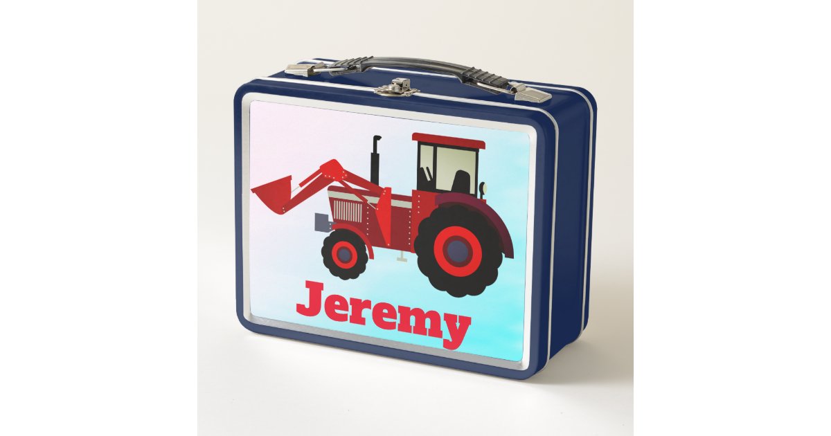 Personalized Red Farm Tractor Metal Lunch Box | Zazzle