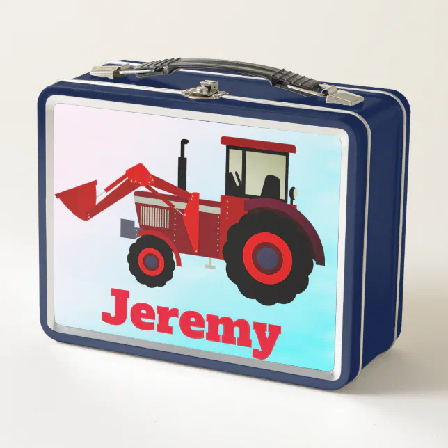 Personalized Red Farm Tractor Metal Lunch Box | Zazzle