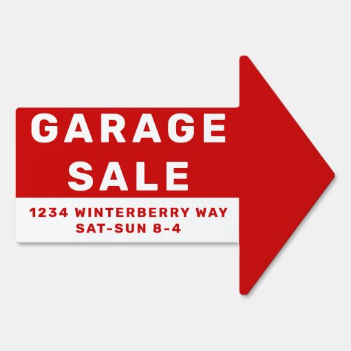 Personalized Red Garage Sale Directional Arrow Sign | Zazzle