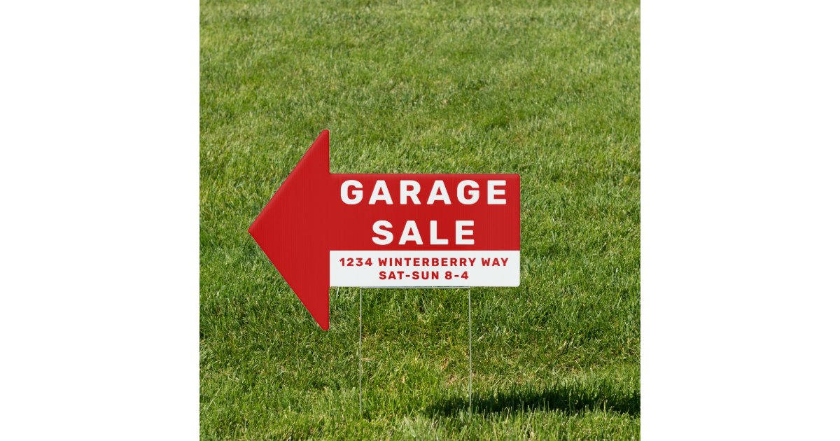 Personalized Red Garage Sale Directional Arrow Sign | Zazzle