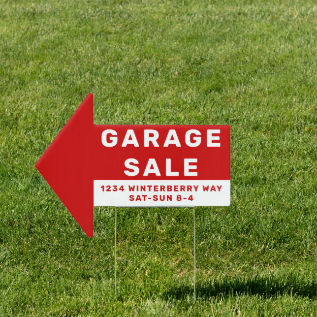 Personalized Red Garage Sale Directional Arrow Sign | Zazzle