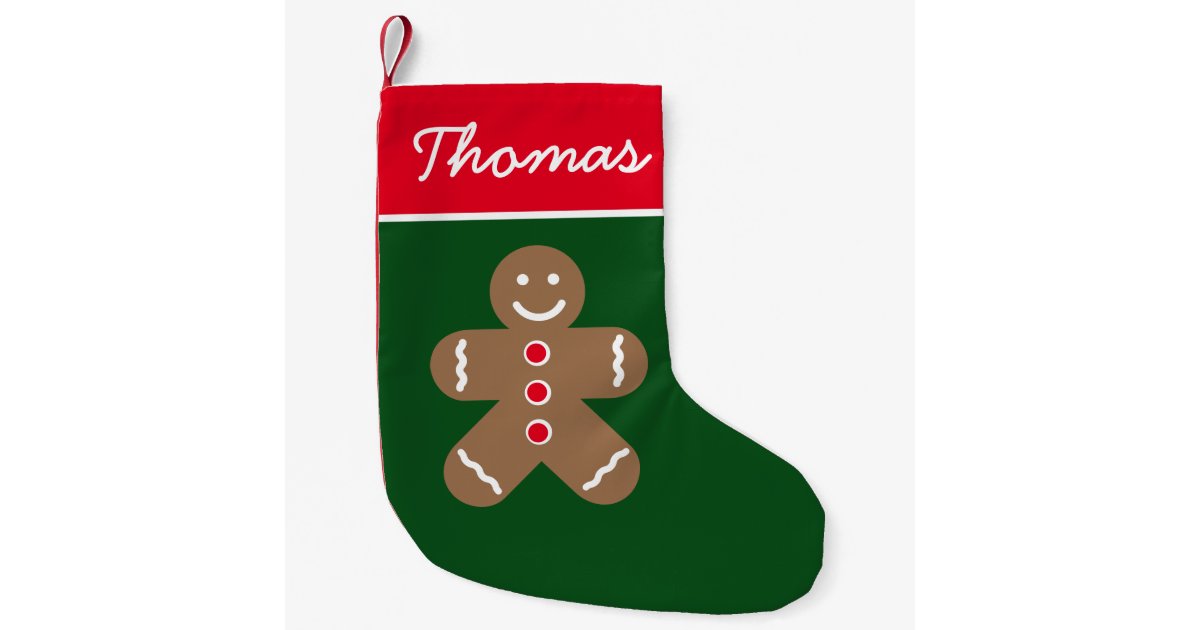 Personalized red green Holiday gingerbread man Small Christmas Stocking ...