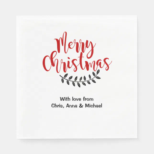 Personalized Red Merry Christmas Script Paper Napkins | Zazzle