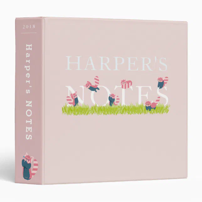 Personalized Red Pandas Blush Pink Binder | Zazzle