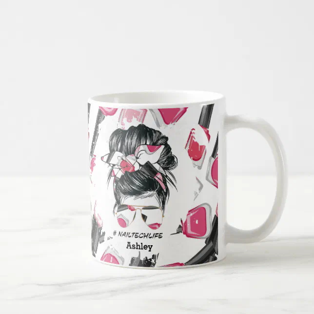 Personalized Red Pink Nail Tech Life Mug | Zazzle