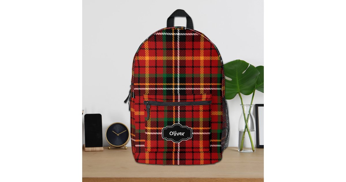 Personalized Red Plaid Backpack | Zazzle