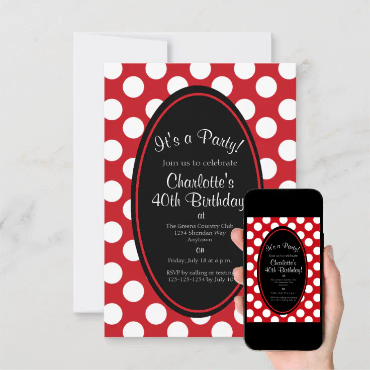 Personalized Red Polka Dot Party Invitation | Zazzle