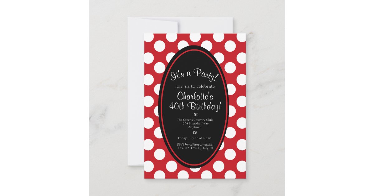 Personalized Red Polka Dot Party Invitation | Zazzle