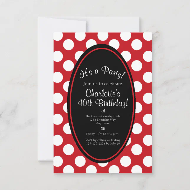 Personalized Red Polka Dot Party Invitation | Zazzle