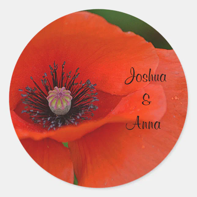 Personalized Red Poppy Classic Round Sticker | Zazzle