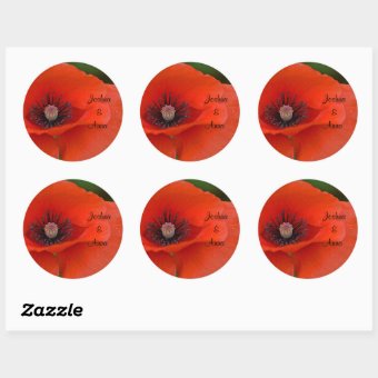 Personalized Red Poppy Classic Round Sticker | Zazzle
