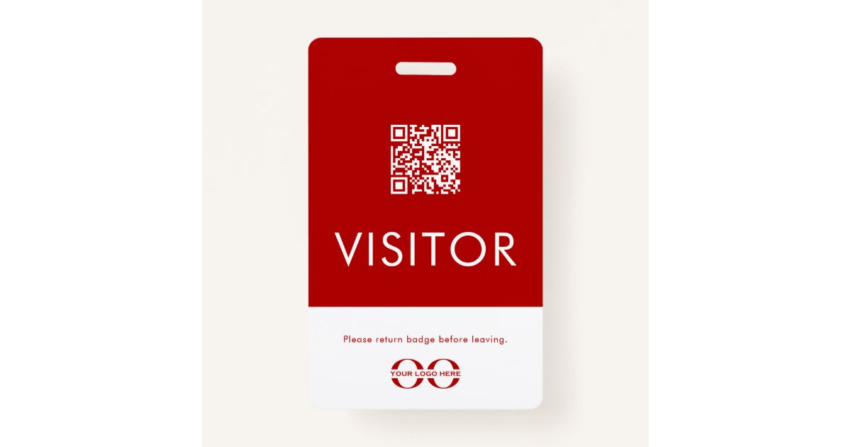 Personalized Red QR Code Visitor Badge with Logo | Zazzle