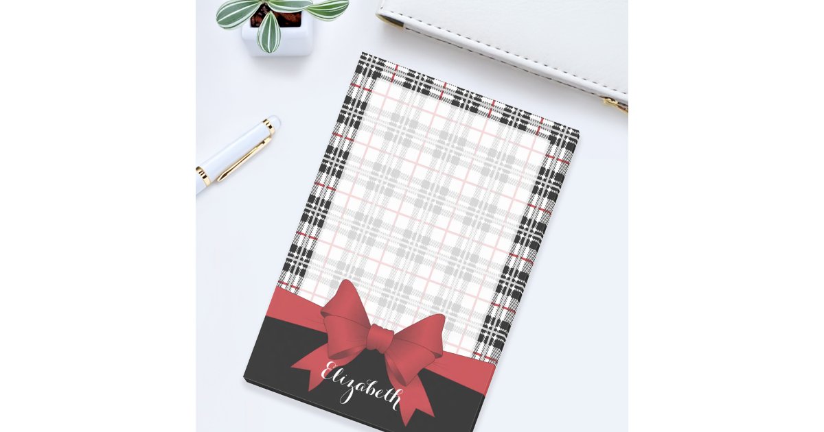 Personalized Red Ribbon and Tartan Plaid Post-it Notes | Zazzle