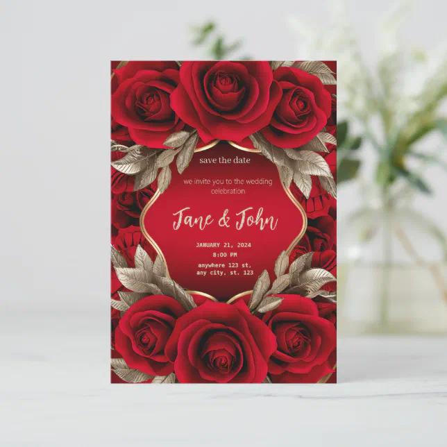 [Personalized] Red Rose Wedding Invitation | Zazzle