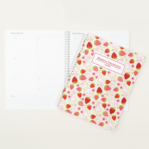 Personalized Red Strawberry Pattern Planner | Zazzle