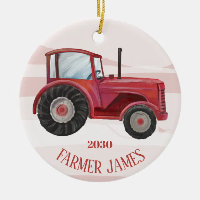 Personalized Red Tractor Christmas Ornament | Zazzle