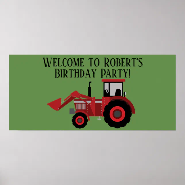 Personalized Red Tractor Green Birthday Party Poster | Zazzle