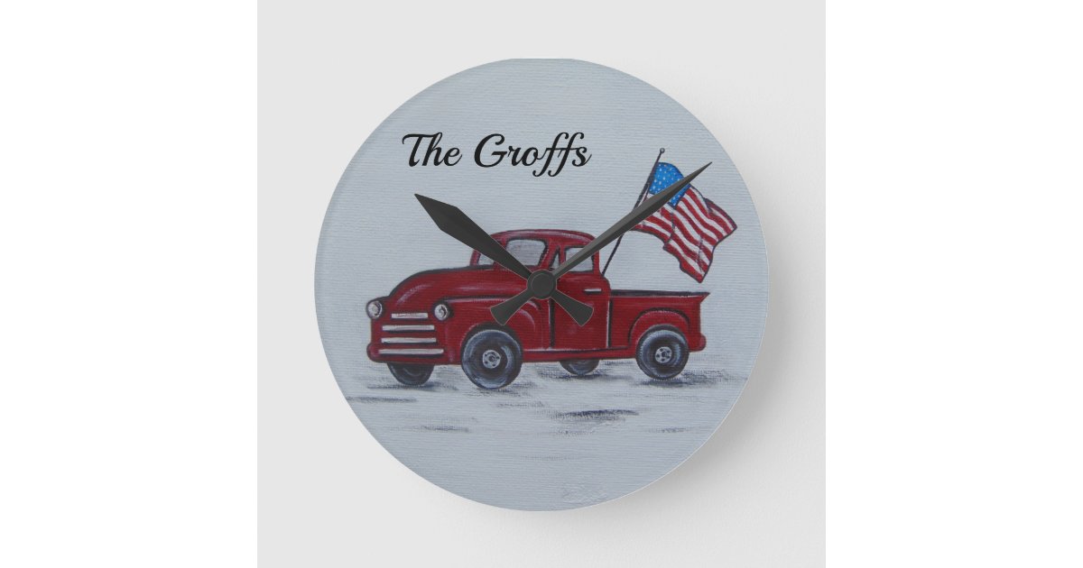Personalized Red Truck Wall Clock | Zazzle
