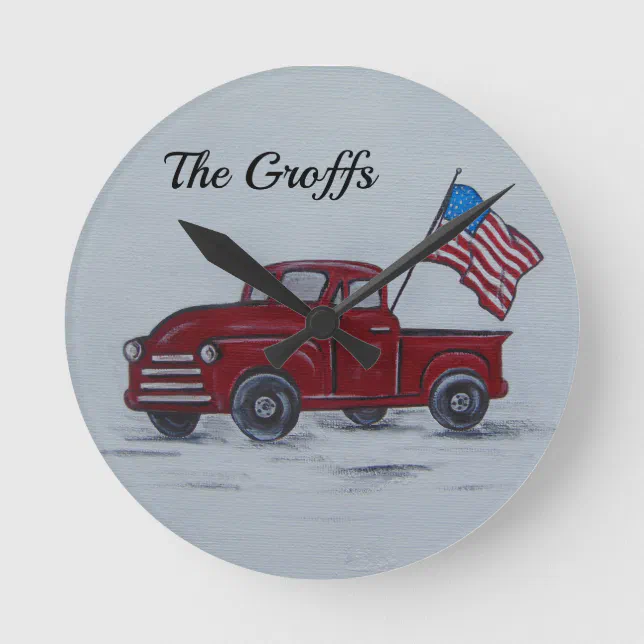 Personalized Red Truck Wall Clock | Zazzle