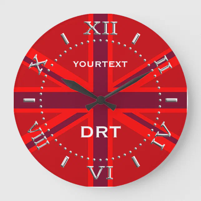 Personalized Red Union Jack British Flag Dial Large Clock | Zazzle
