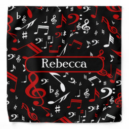 Personalized Red White and Black Musical Notes Bandana | Zazzle