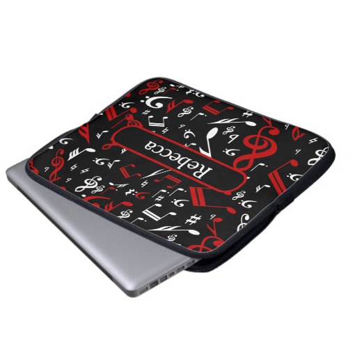 Personalized Red White and Black Musical Notes Laptop Sleeve | Zazzle