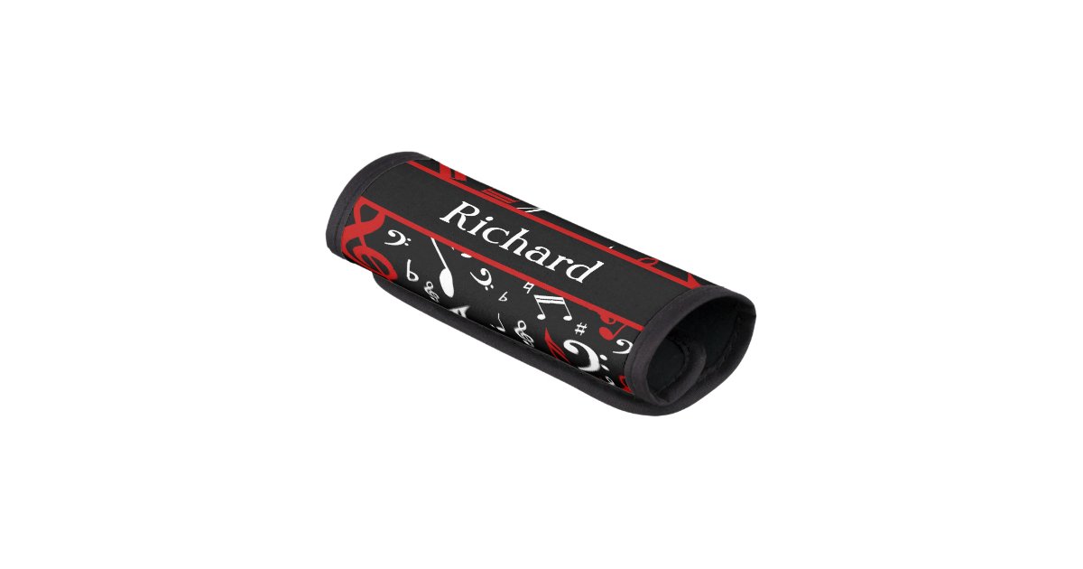 Personalized Red White and Black Musical Notes Luggage Handle Wrap | Zazzle