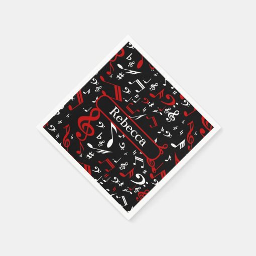 Personalized Red White and Black Musical Notes Paper Napkins | Zazzle
