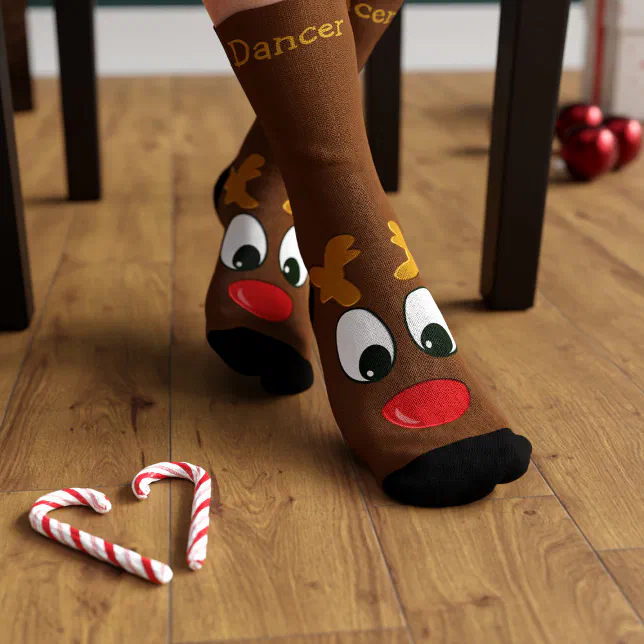 Personalized Reindeer Christmas Holiday Socks | Zazzle