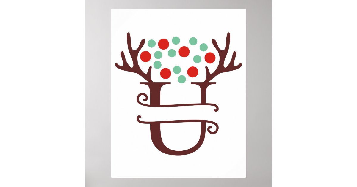 Personalized Reindeer Letter U Split Monogram Poster | Zazzle