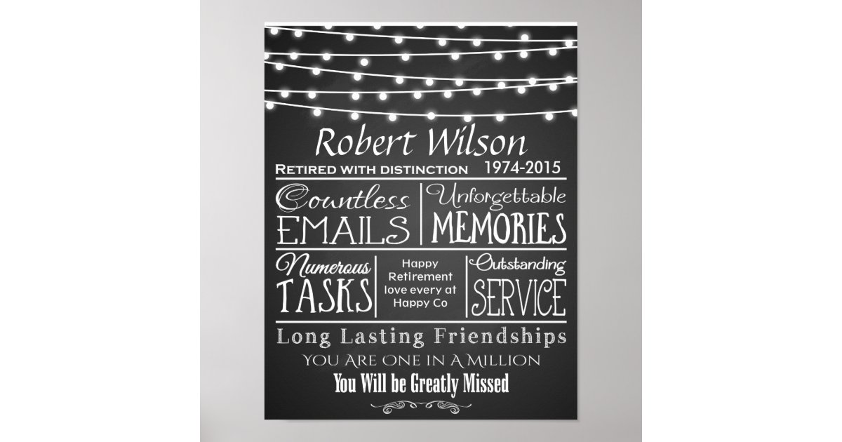 Personalized Retirement Poster Print fairy lights | Zazzle