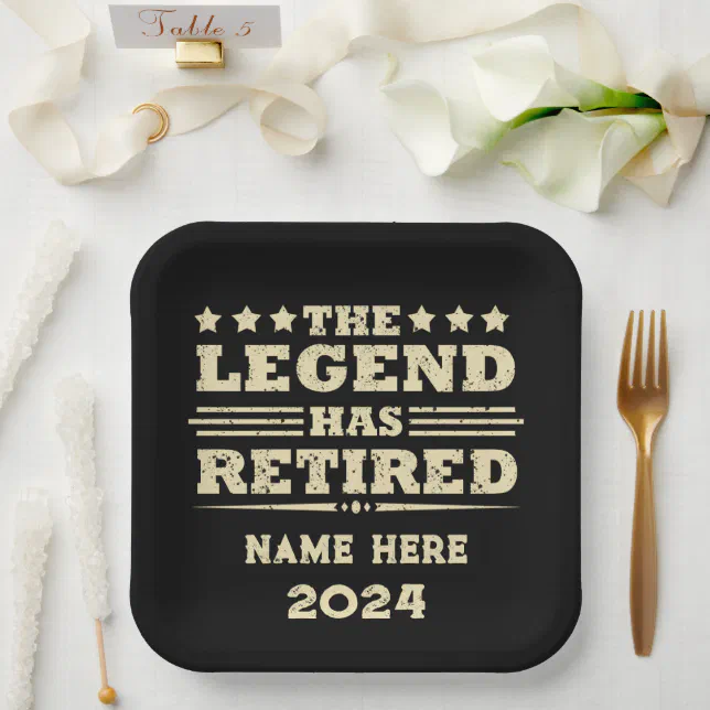 Personalized retirement The Legend has retired Paper Plates | Zazzle