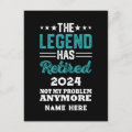 Personalized retirement The Legend has retired Postcard | Zazzle