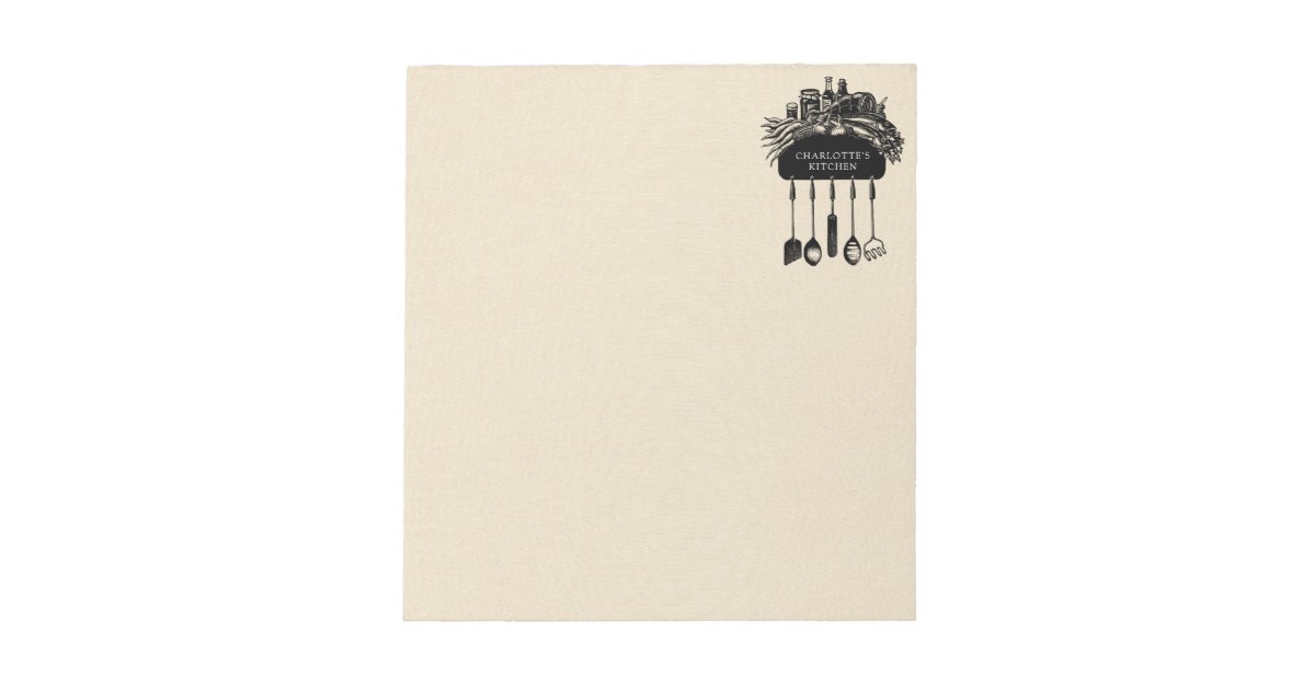 Personalized Retro Black Cream Kitchen Notepad | Zazzle
